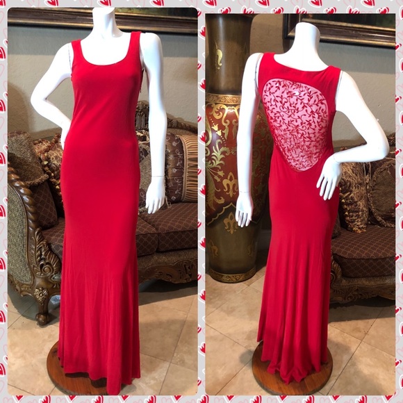 Darya | Dresses | Vintage Darya Ny Red Sequins Beaded Open Sheer Back ...